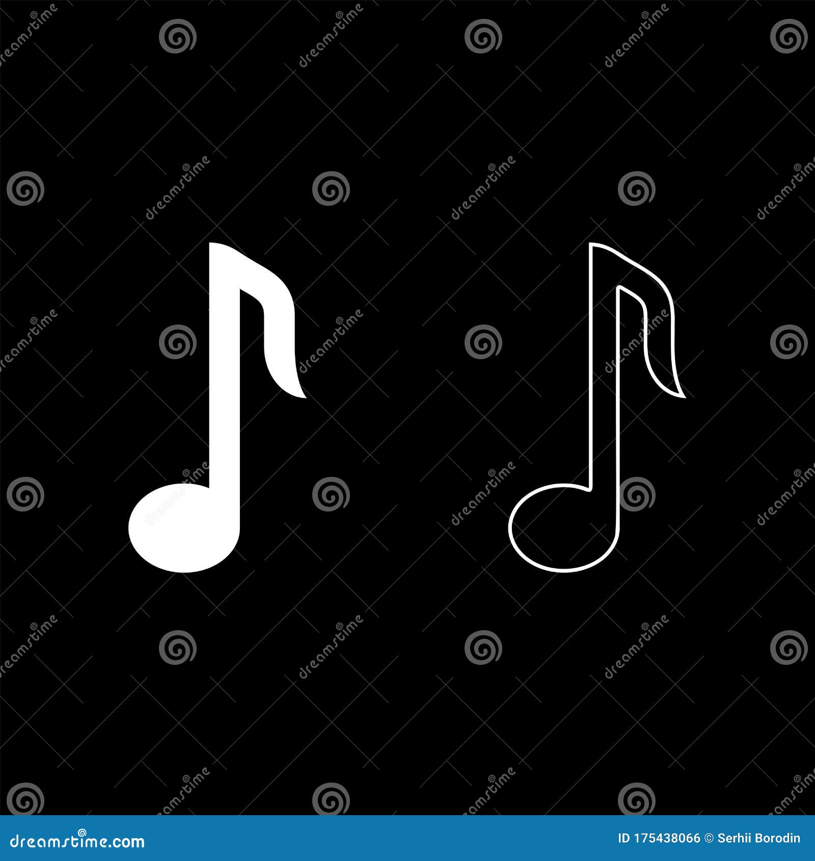 Eighth Note Icon Outline Set White Color Vector Illustration Flat Style ...