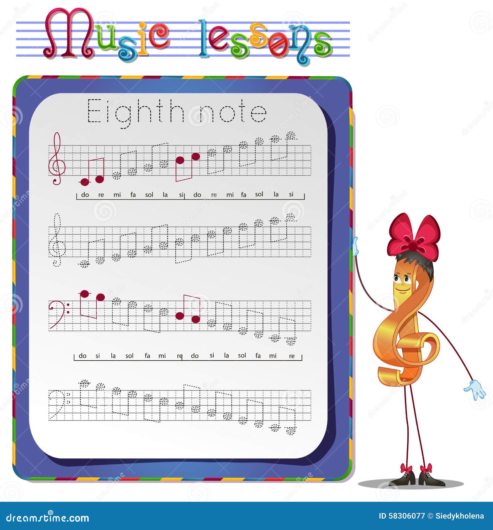 Eighth note 2 stock illustration. Illustration of outline - 58306077