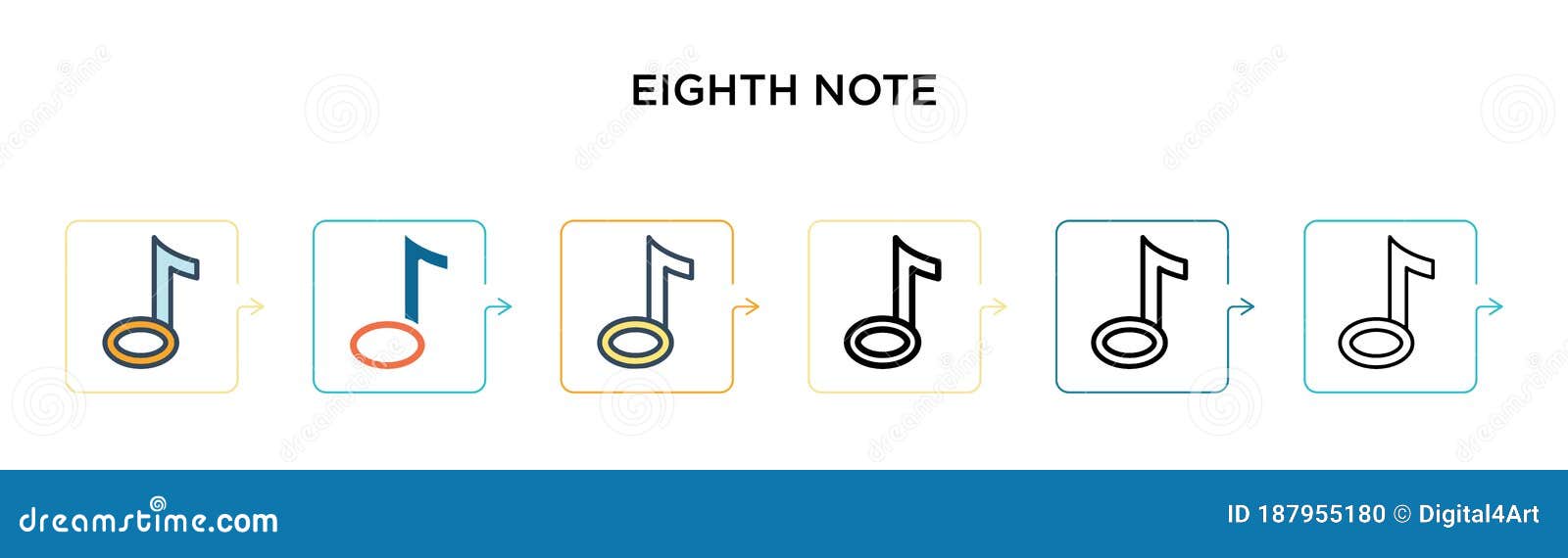 Eighth Note Vector Icon in 6 Different Modern Styles. Black, Two ...