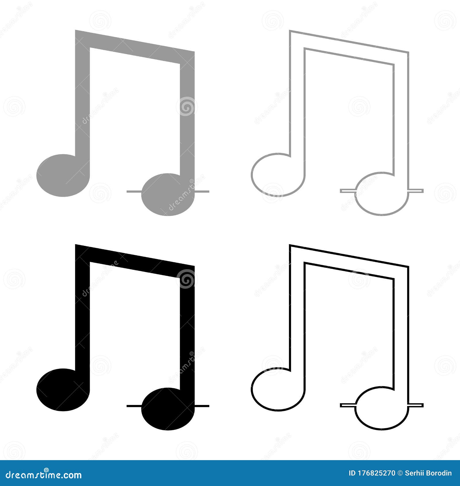 Eighth Notes Icon Outline Set Black Grey Color Vector Illustration Flat ...
