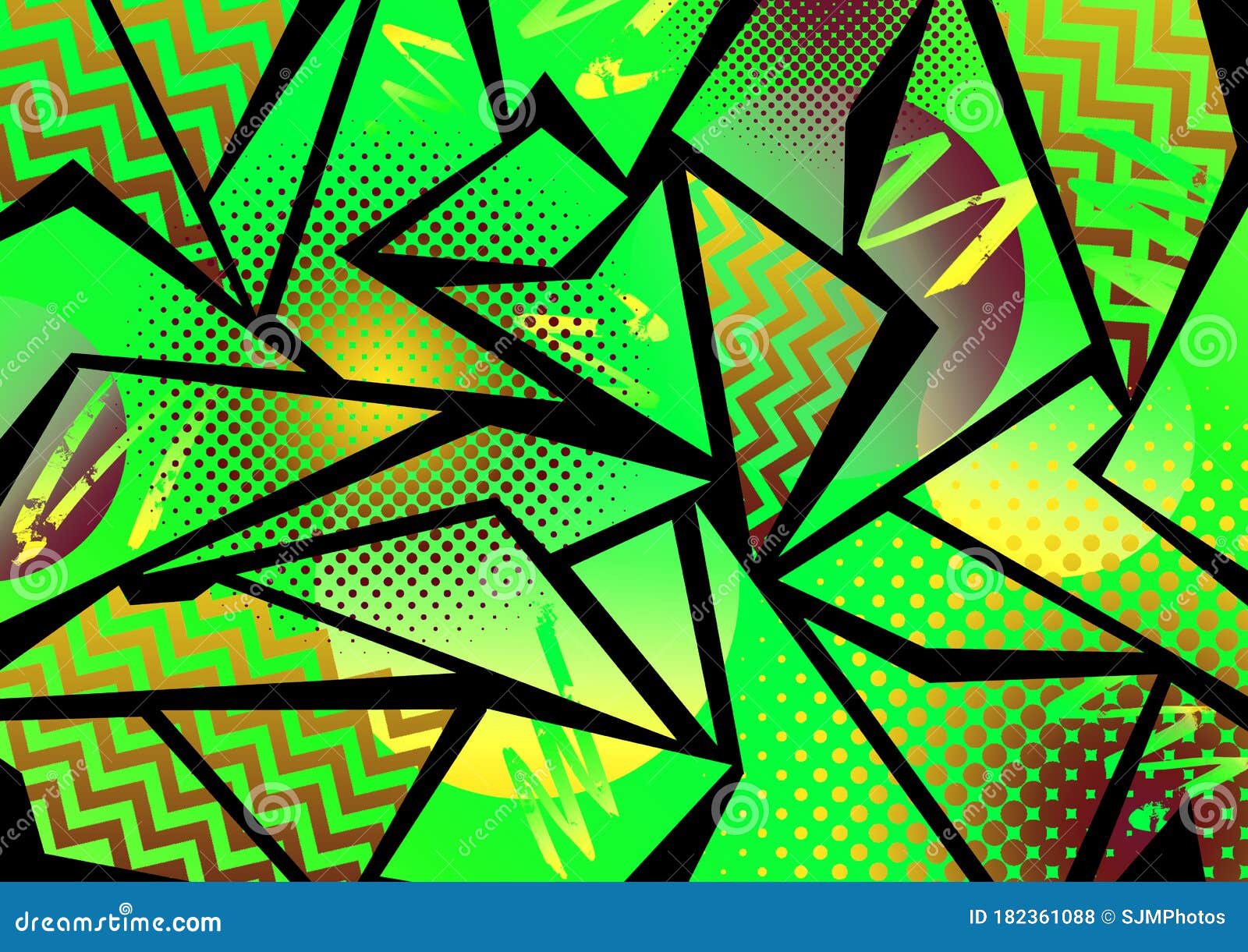 An Eighties/nineties 80`s/90`s Style Vibrant Yellow and Green Pop Art ...