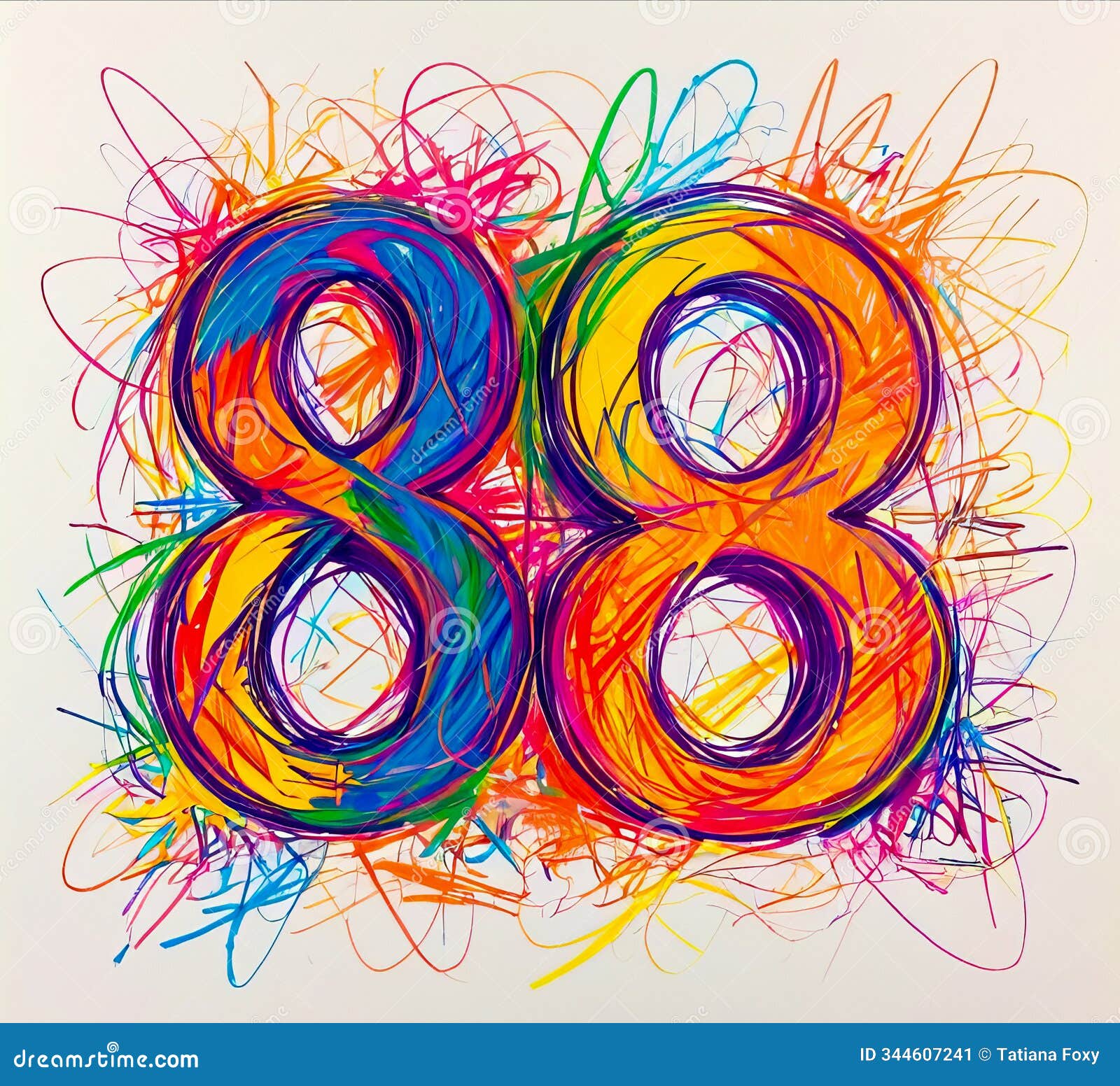 Eighty Eight 88 Number in Chaotic Wax Crayon Drawing Style Stock Image ...