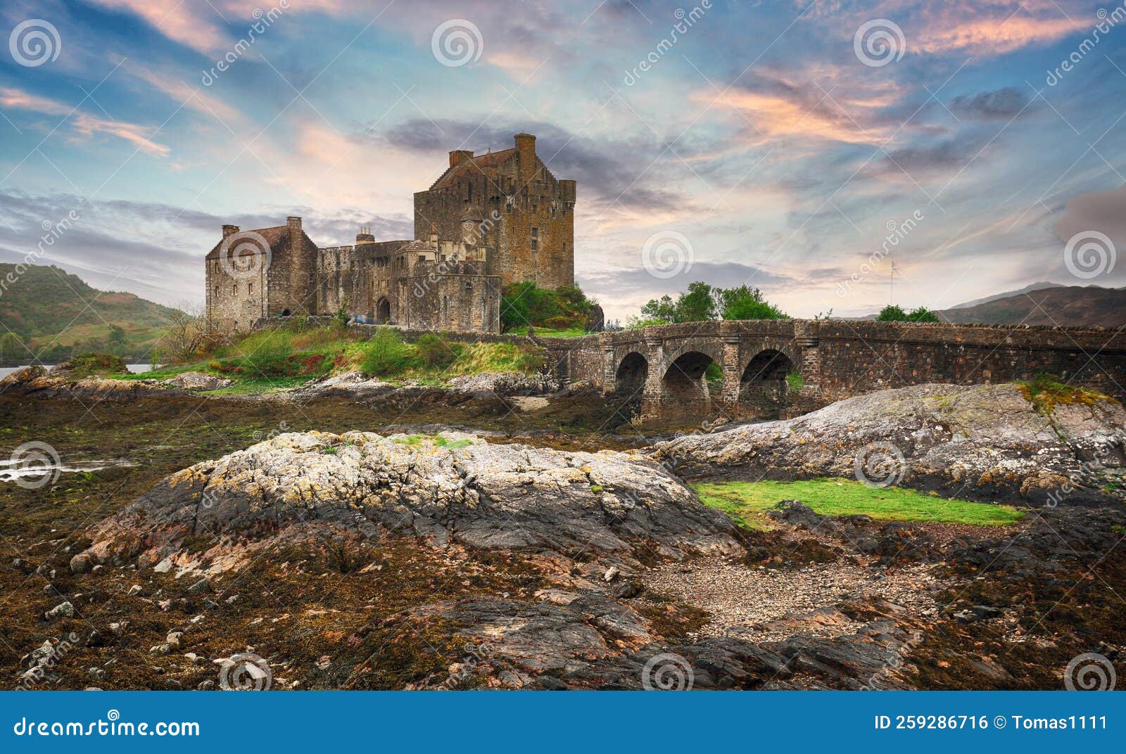 Eilean Donan Castle with at Dramatic Sunset, Scotland Stock Photo ...