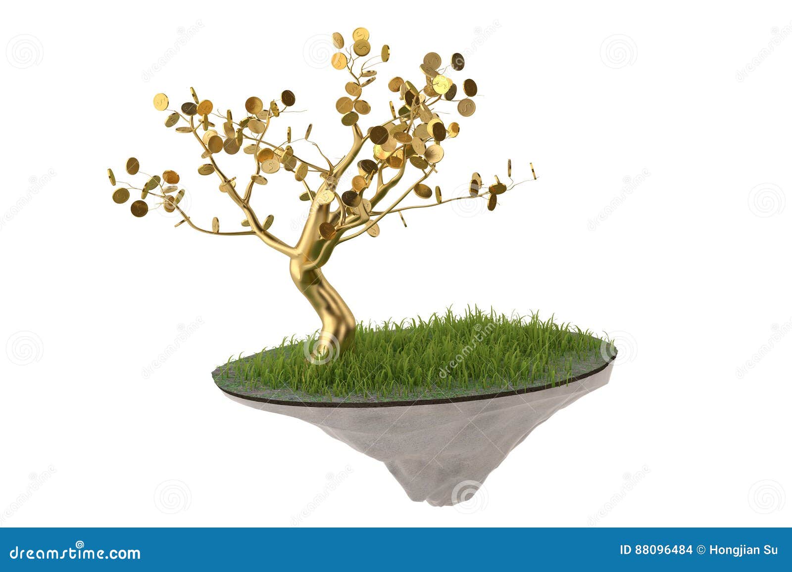 Ein Goldbaum Auf Der Luftinsel Abbildung 3D Stock Abbildung ...