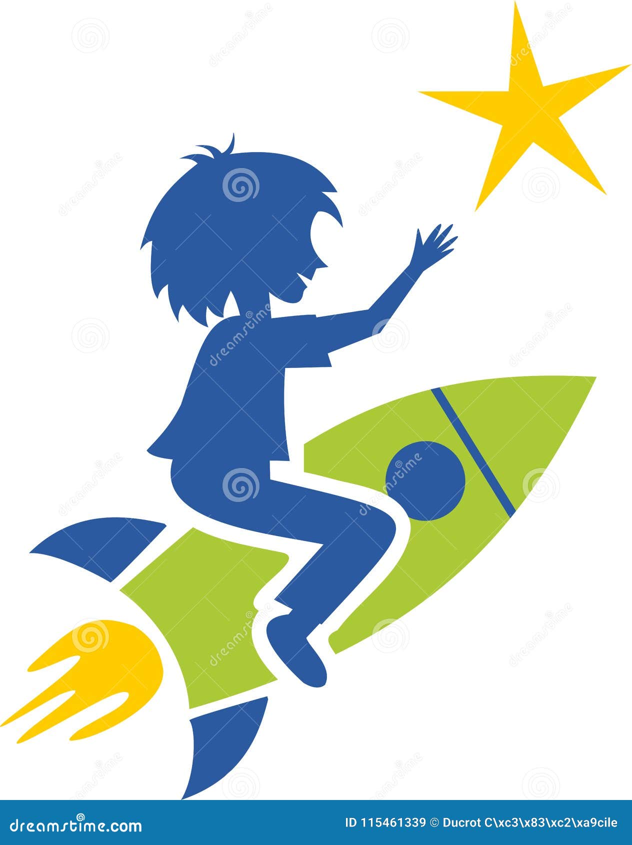 Ein Kind auf einer Rakete vektor abbildung. Illustration von symbol ...