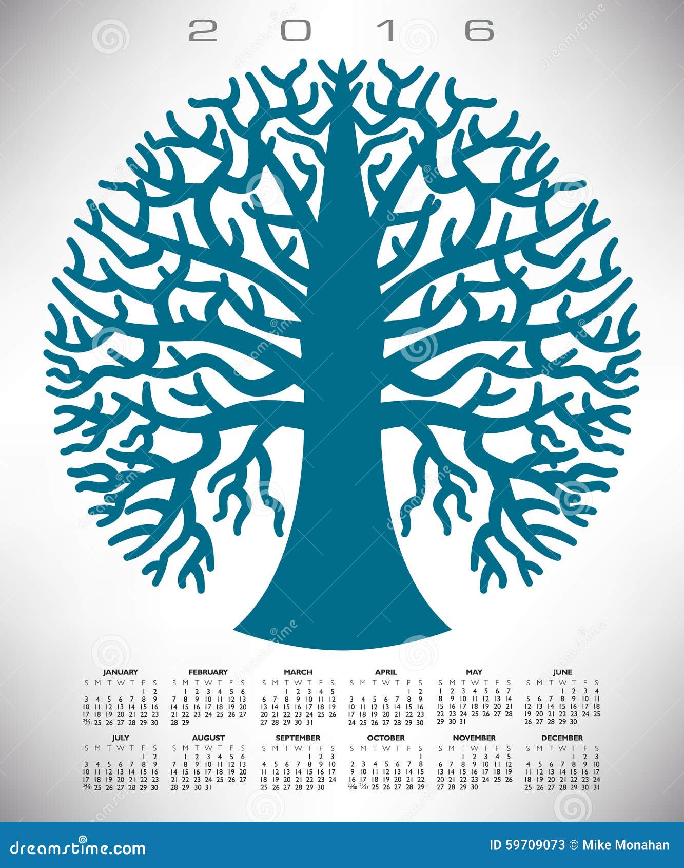 Ein Runder Blauer Kalender Des Baums 2016 Vektor Abbildung ...