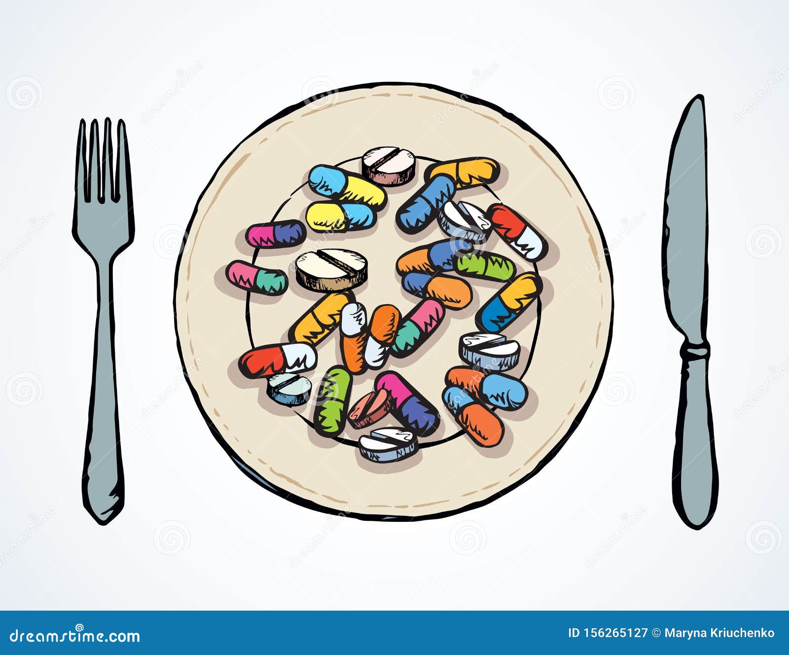 Ein Teller Voller Tabletten. Vektor-Zeichnung Vektor Abbildung ...