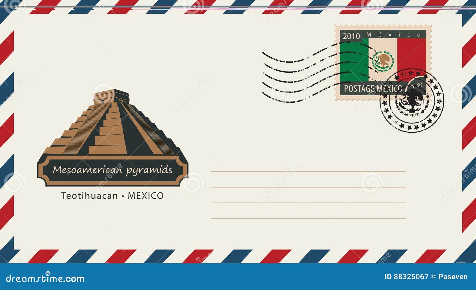 Ein Umschlag Mit Einer Briefmarke Mit Mesoamerican Pyramiden Vektor ...