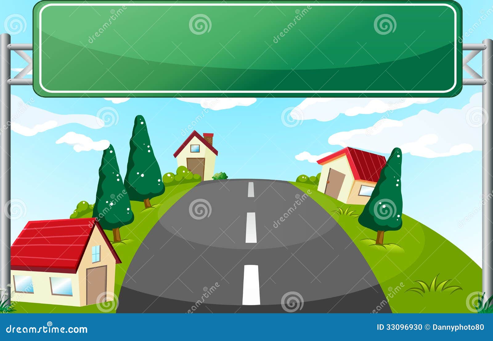 Ein Weiter Weg Und Ein Grünes Schild Vektor Abbildung - Illustration ...