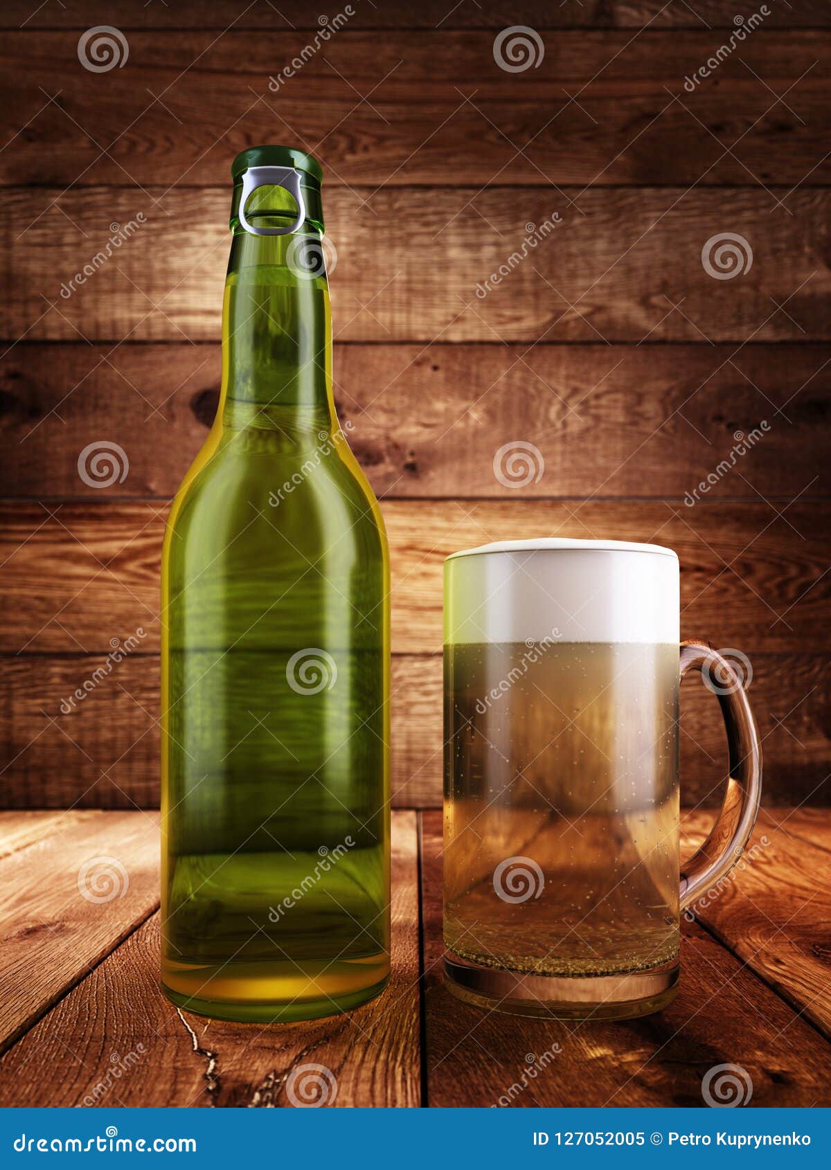 Eine Flasche Bier, Ein Glas Voll Vom Bier Mit Schaum Stock Abbildung ...