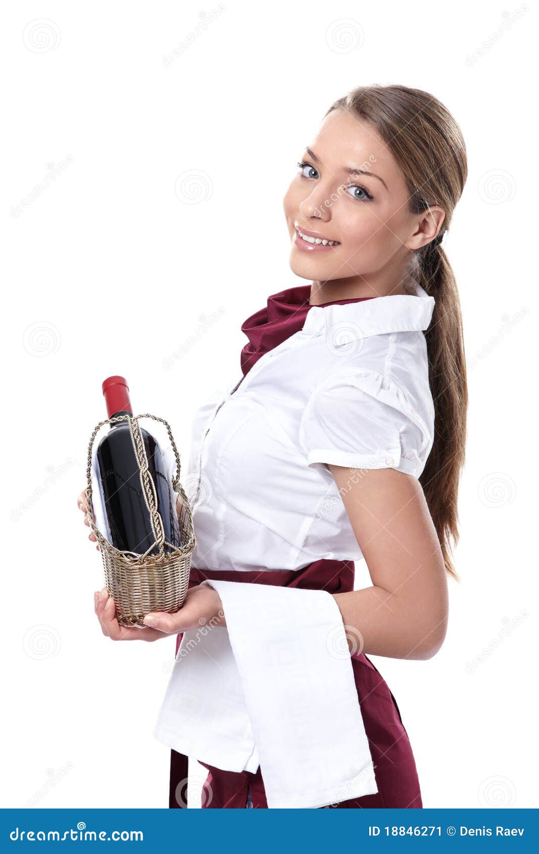 Eine Kellnerin Mit Einer Flasche Wein Stockbild - Bild von tuch, leute ...