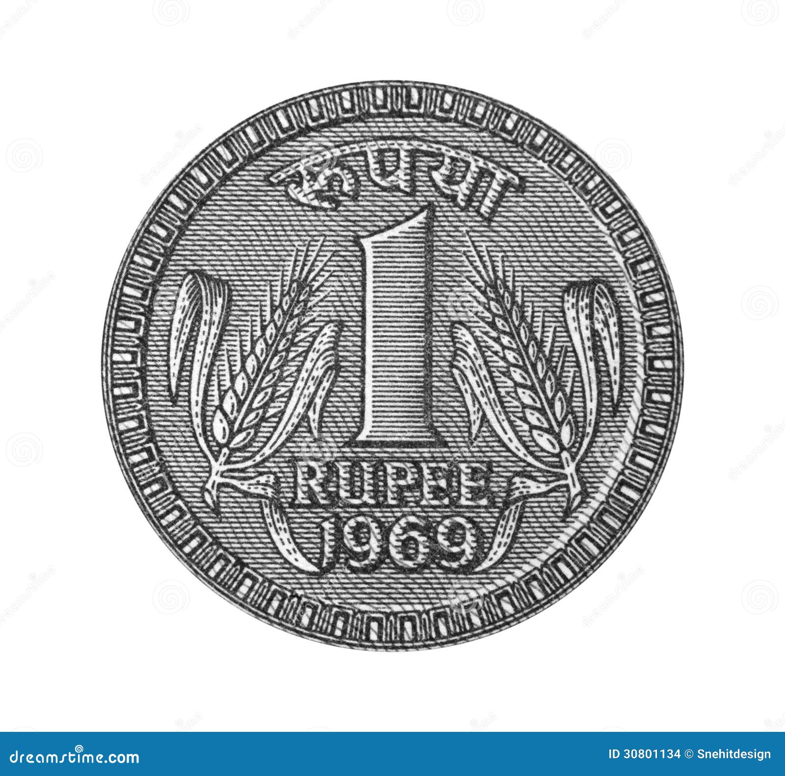 Eine Rupie Von Anmerkung 1969 Stockfoto - Bild von preis, ziffer: 30801134