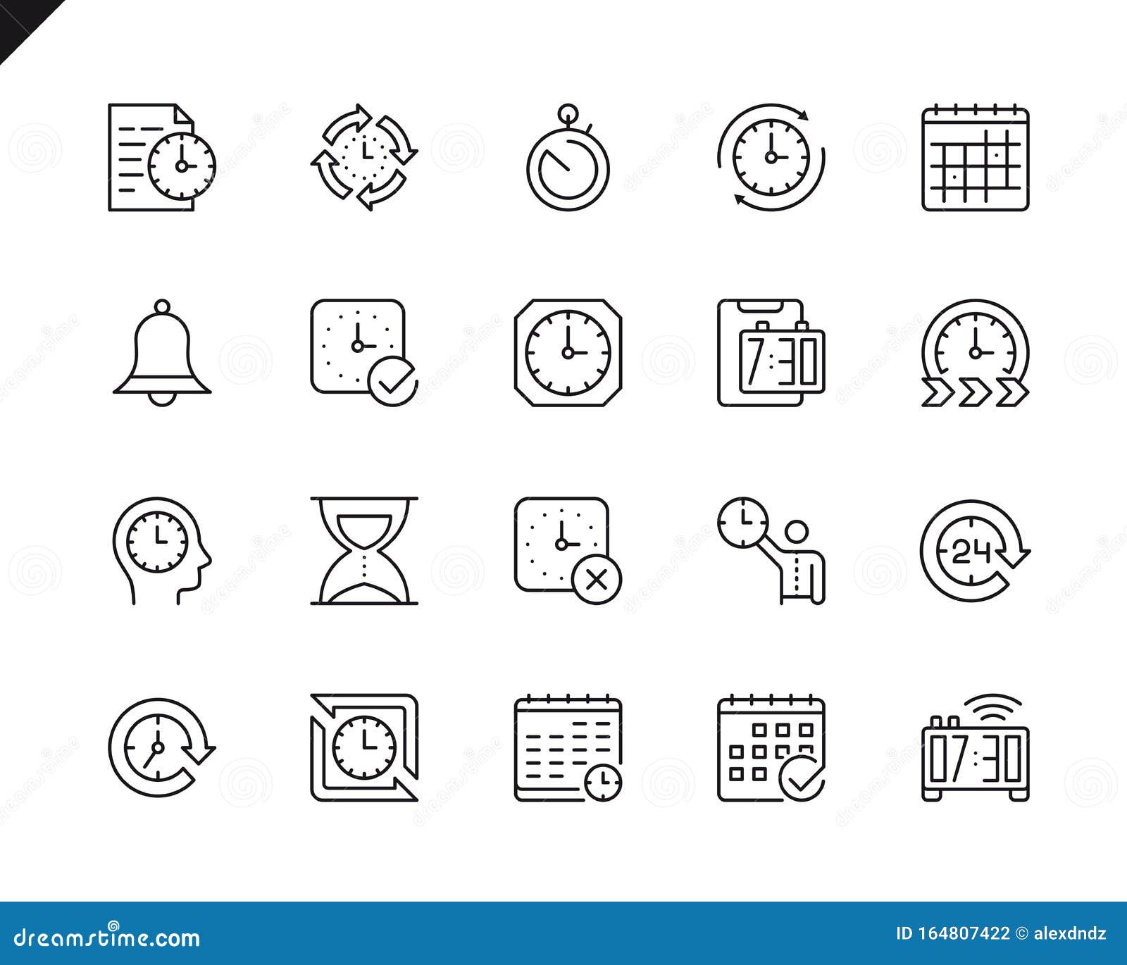 Einfache Set-of-Time-Vector-Line-Icons Lineare Piktogramm-Packung ...