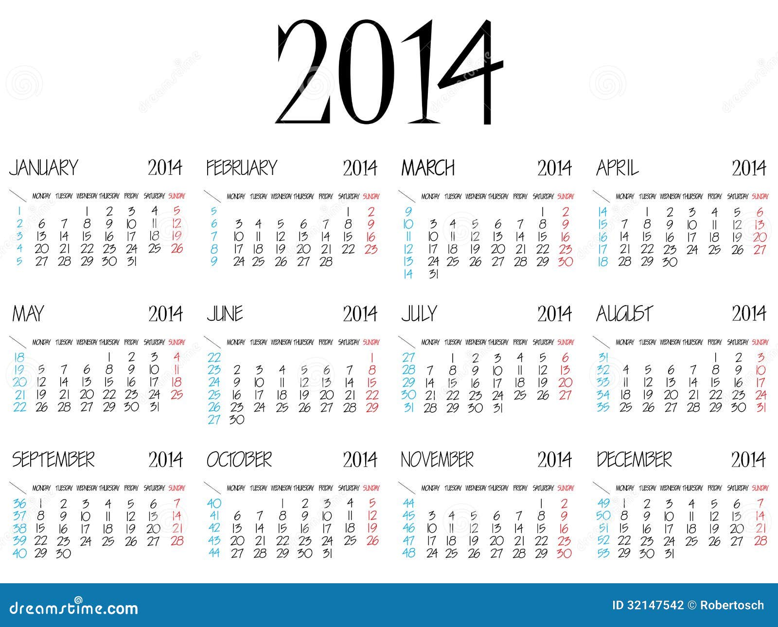 Einfacher Kalender 2014 vektor abbildung. Illustration von meldung ...