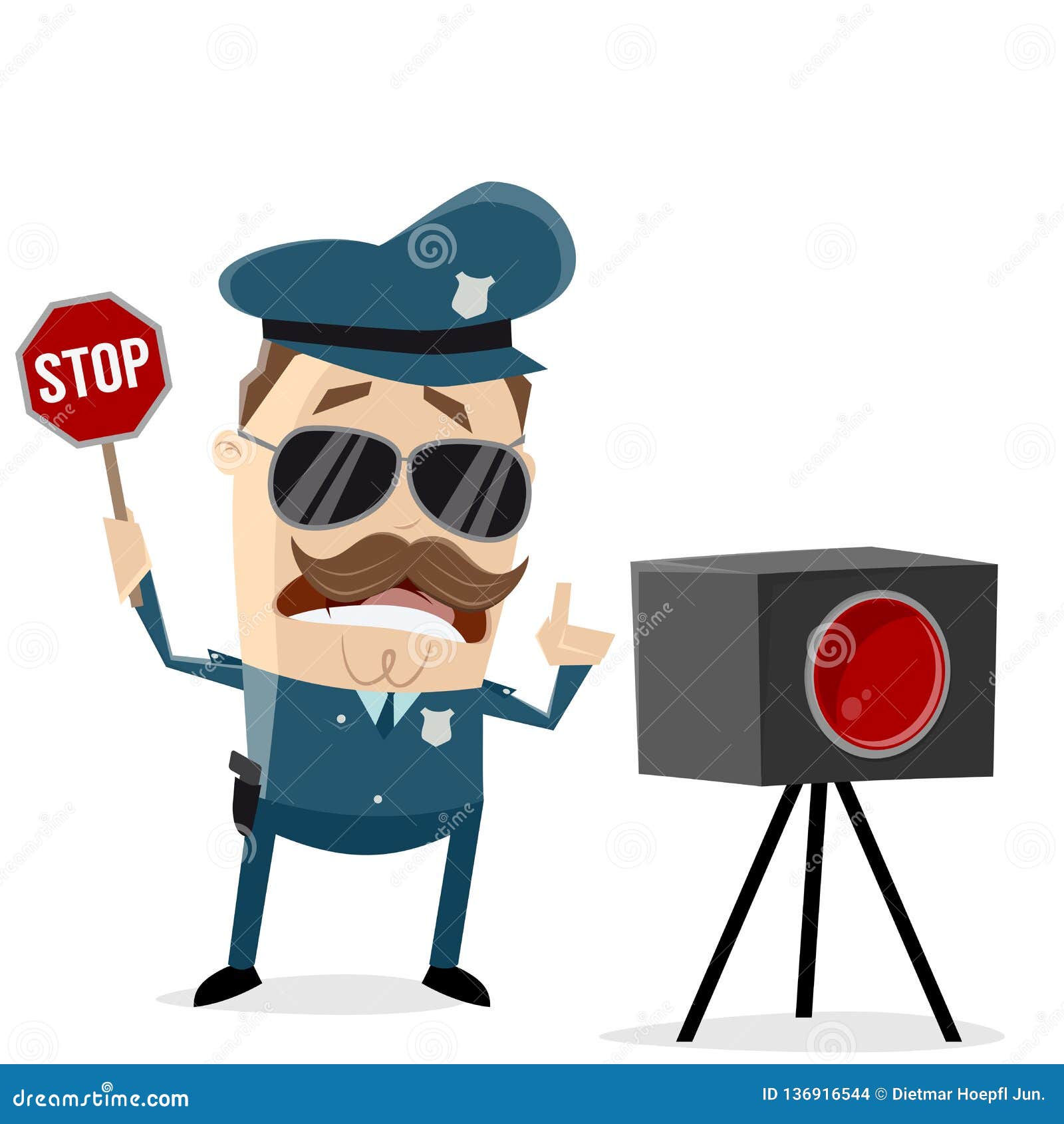 Funny Policeman with Radar Trap Stock Vector - Illustration of comic ...