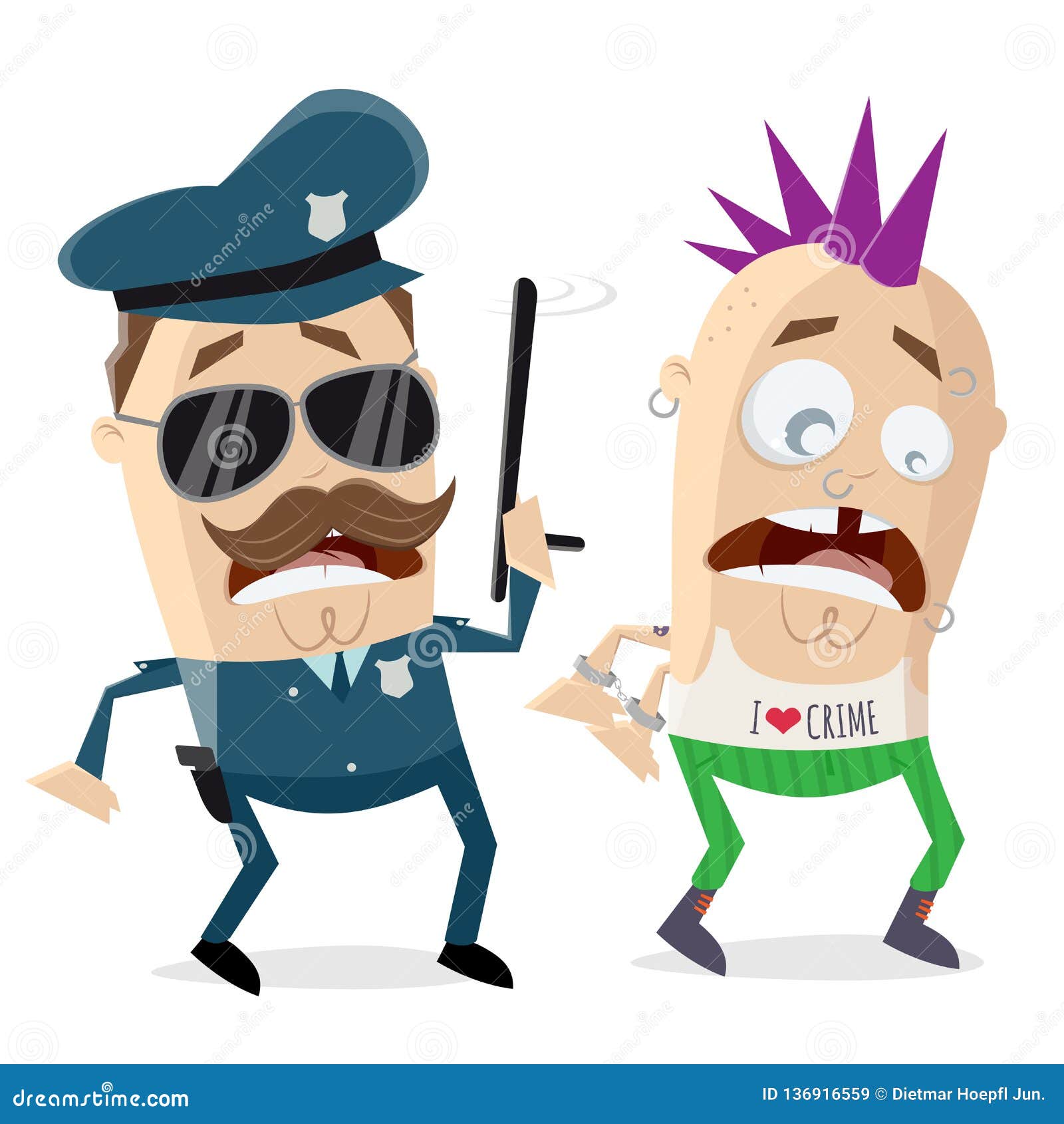 Cartoon Cop Arresting A Criminal Stock Vector Illustration Of Force