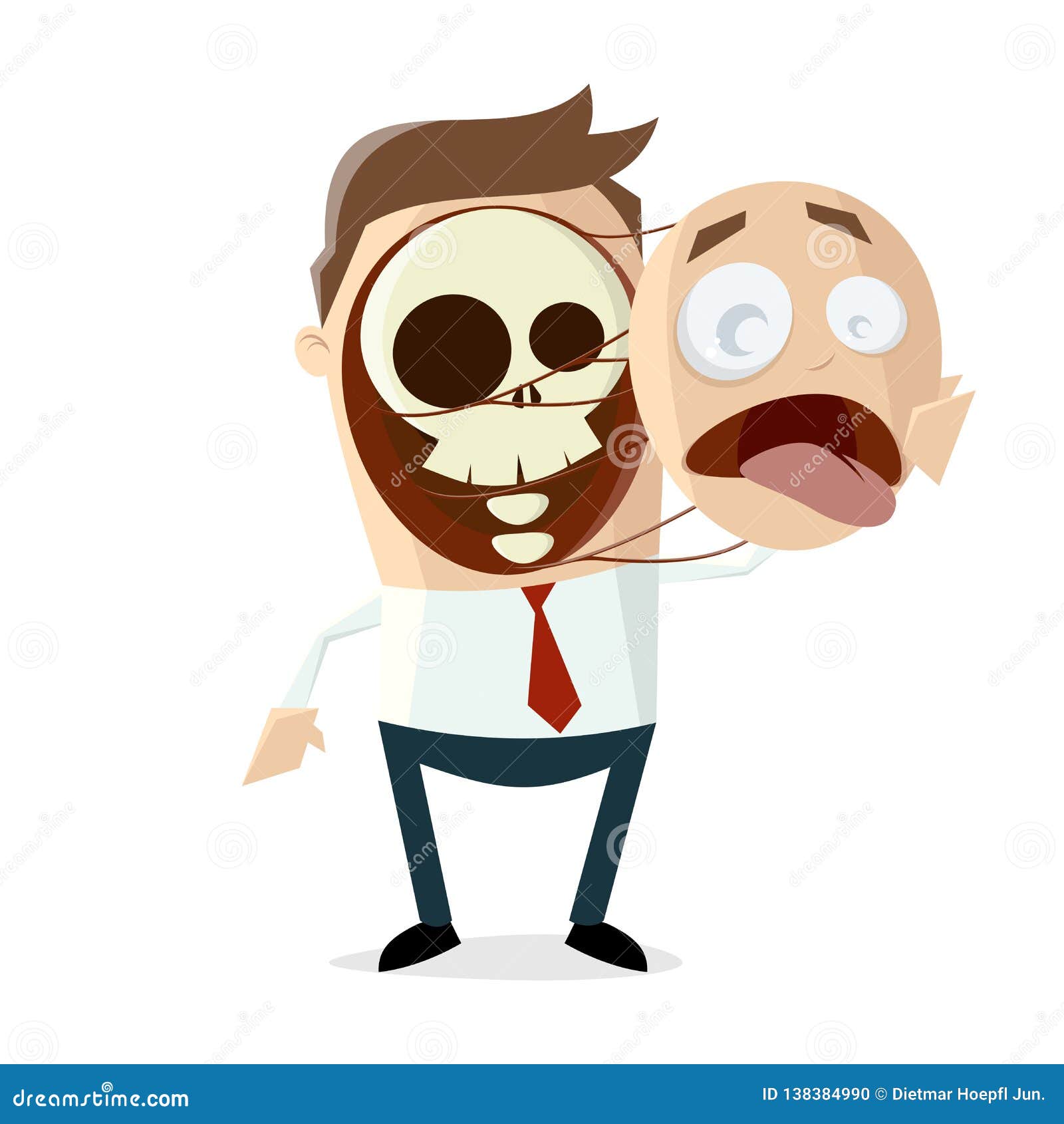 Cartoon Illustration of a Man Pulling of His Face Stock Vector ...