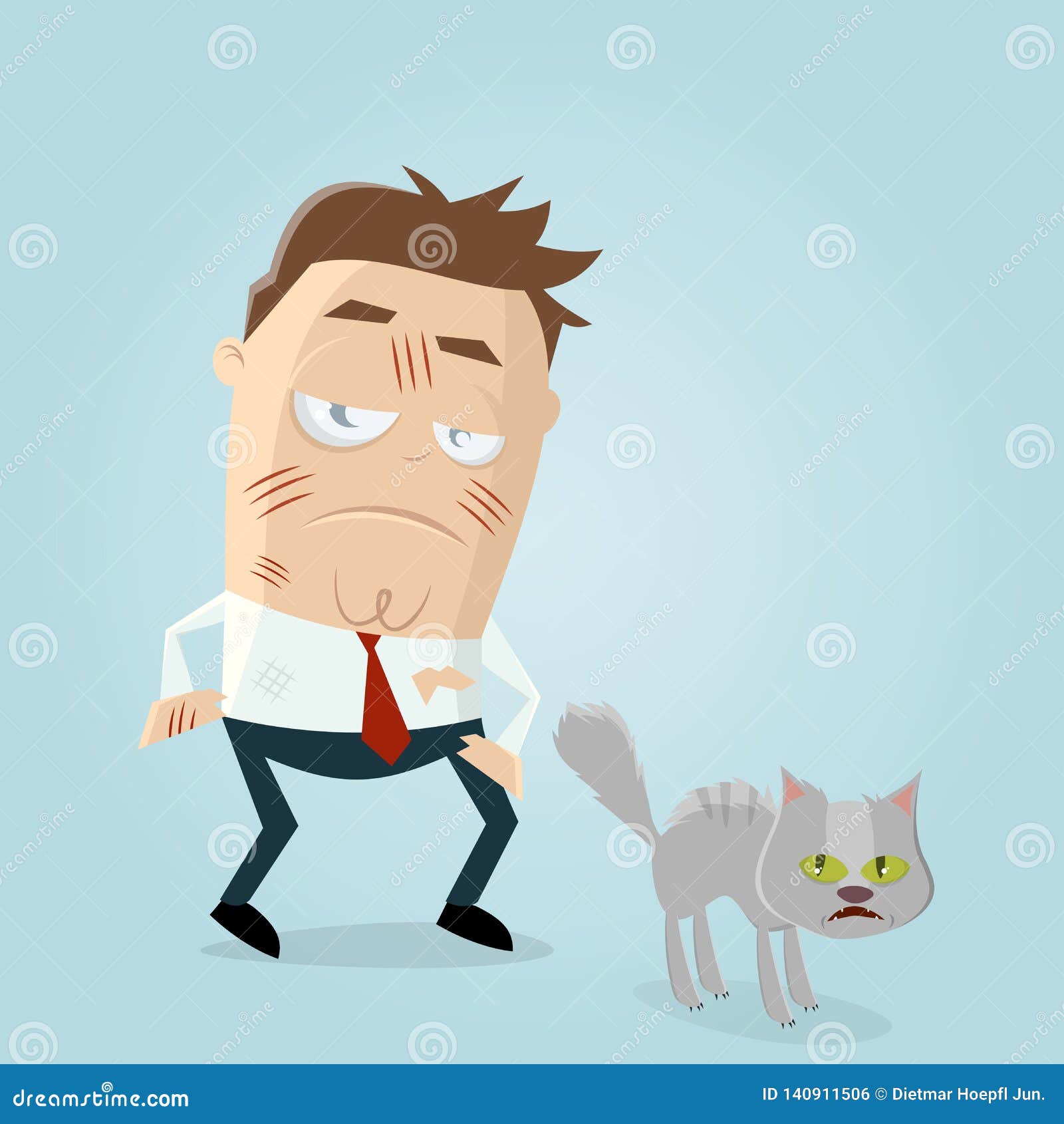 Cartoon Man Scratched by Furious Cat Stock Vector - Illustration of ...