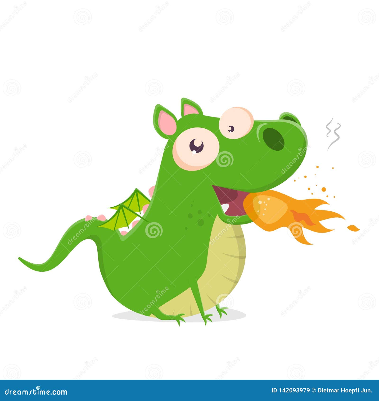 Vector Illustration of a Green Cartoon Dragon Spitting Fire Stock ...