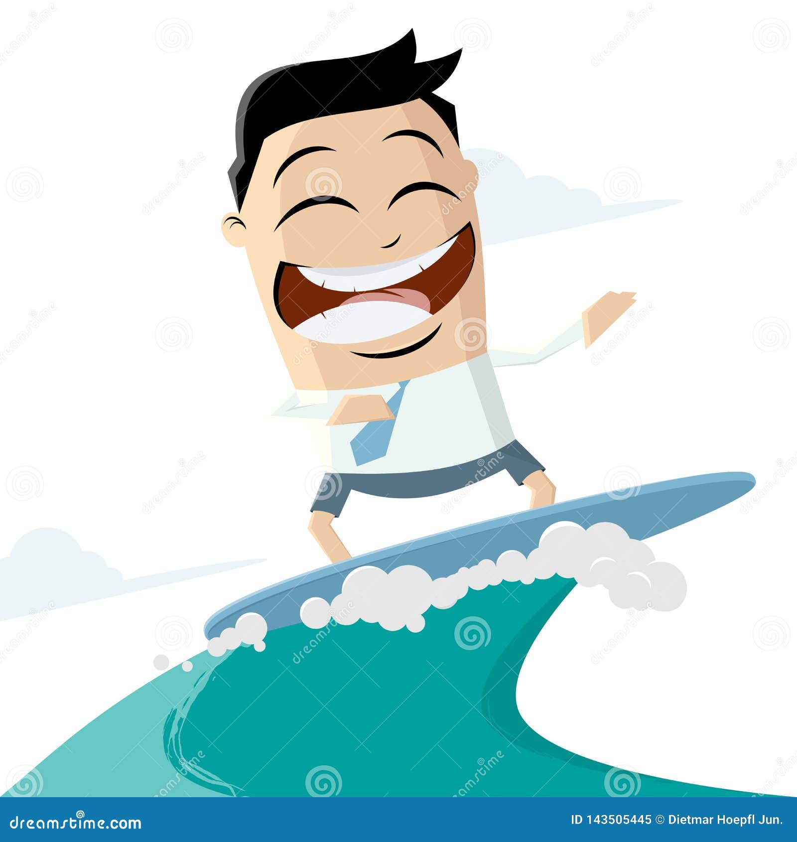 Cartoon Illustration of a Surfing Asian Businessman Stock Vector ...