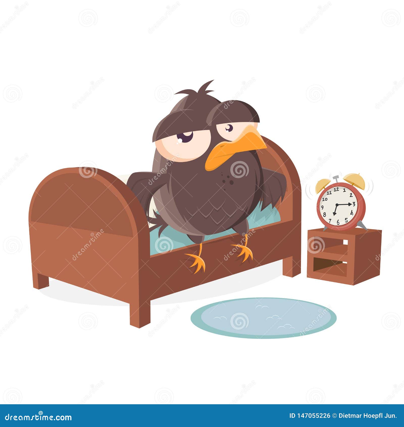 Sleepy Cartoon Bird is Getting Out of Bed Stock Vector - Illustration ...