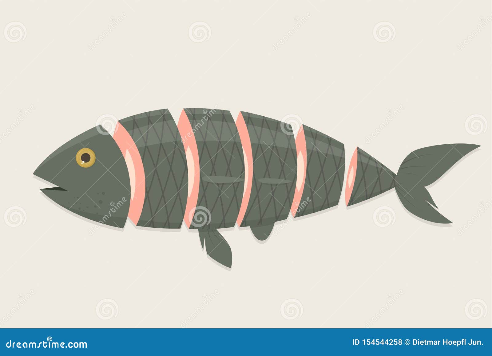 Cartoon Illustration of a Fish in Slices Stock Vector - Illustration of ...