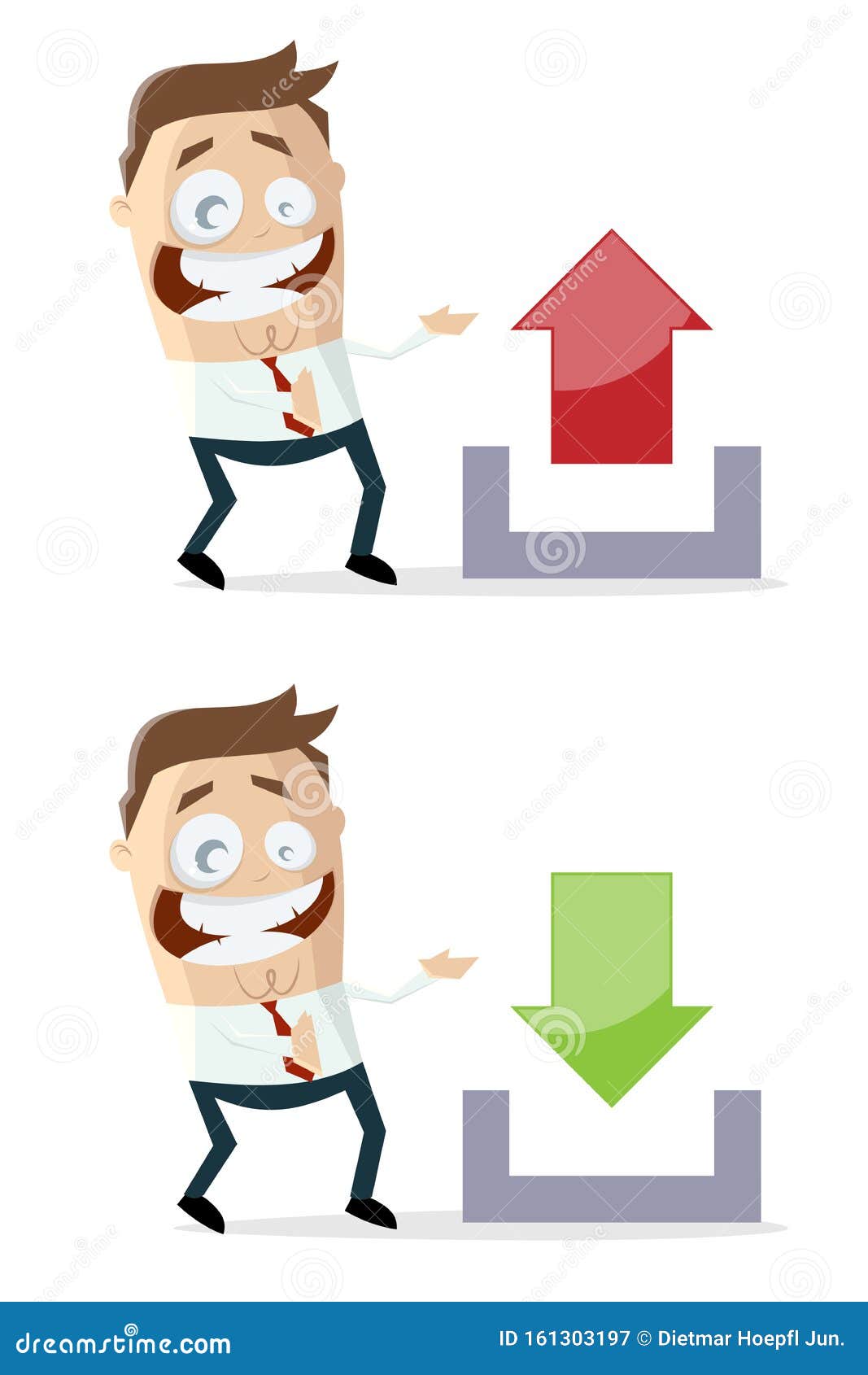 Funny Cartoon Illustration of a Businessman with Upload and Download ...