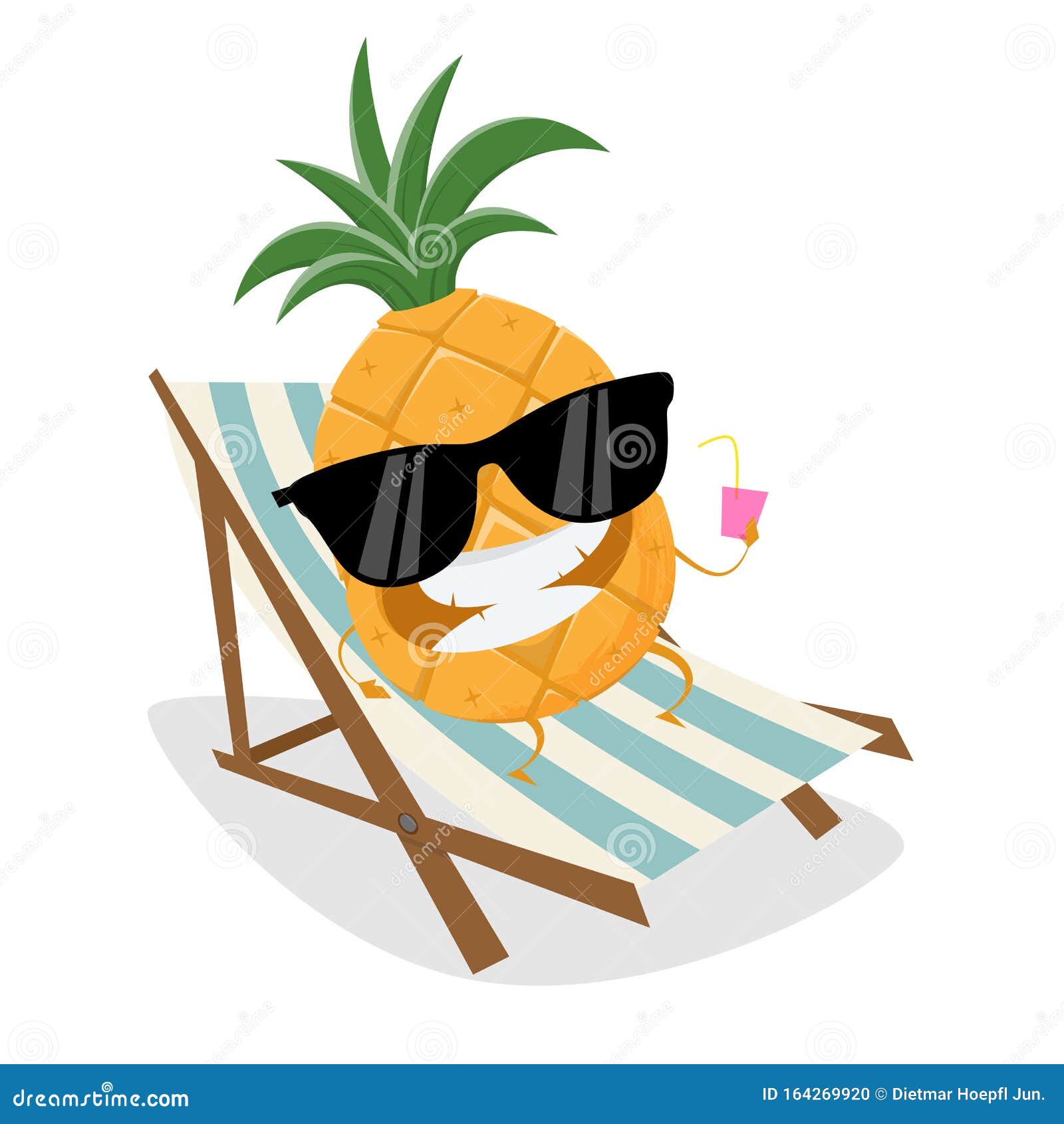 Funny Cartoon Pineapple Relaxing on Sunbed Stock Vector - Illustration ...
