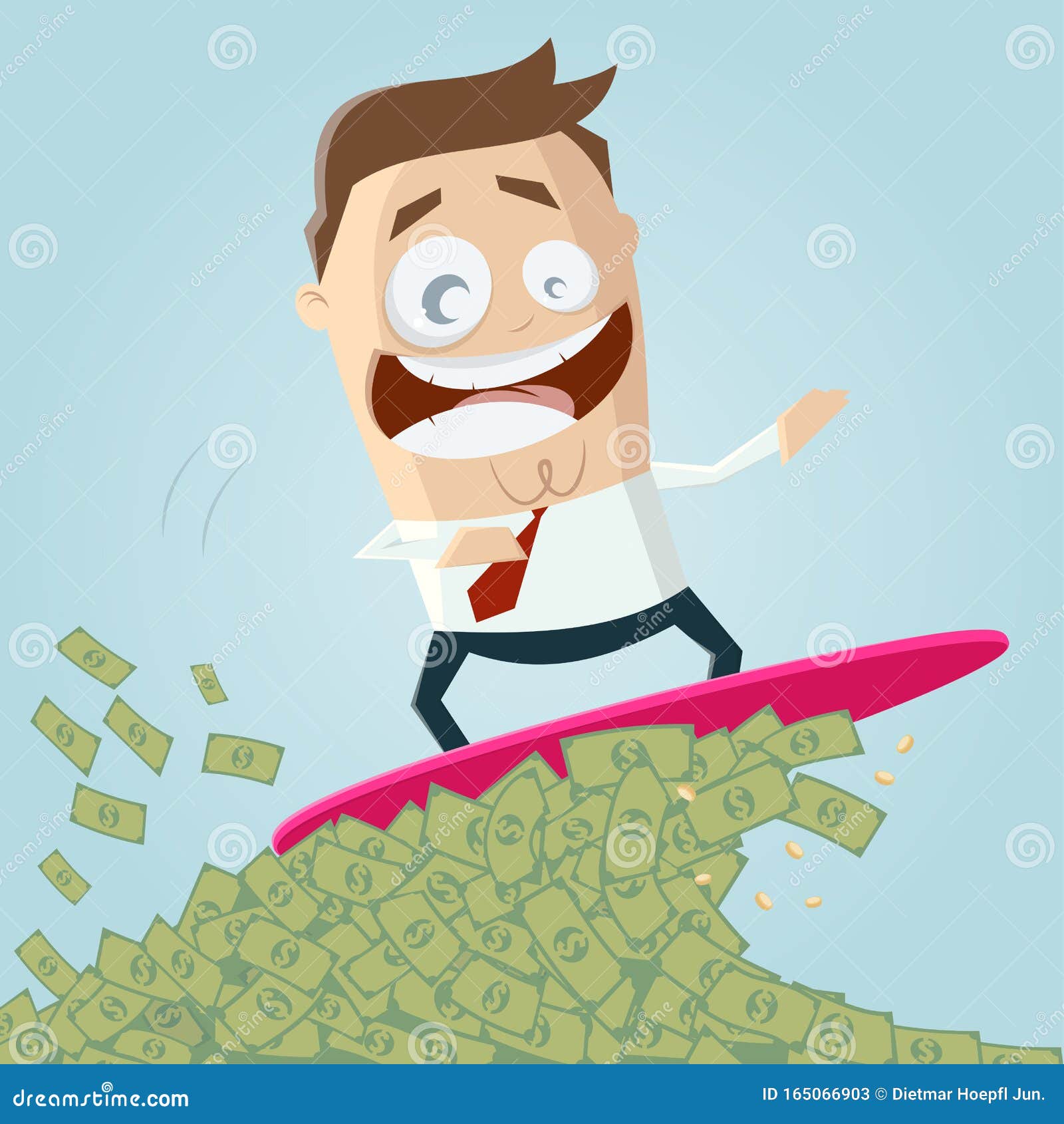 Funny Cartoon Businessman Surfing on Money Wave Stock Vector ...