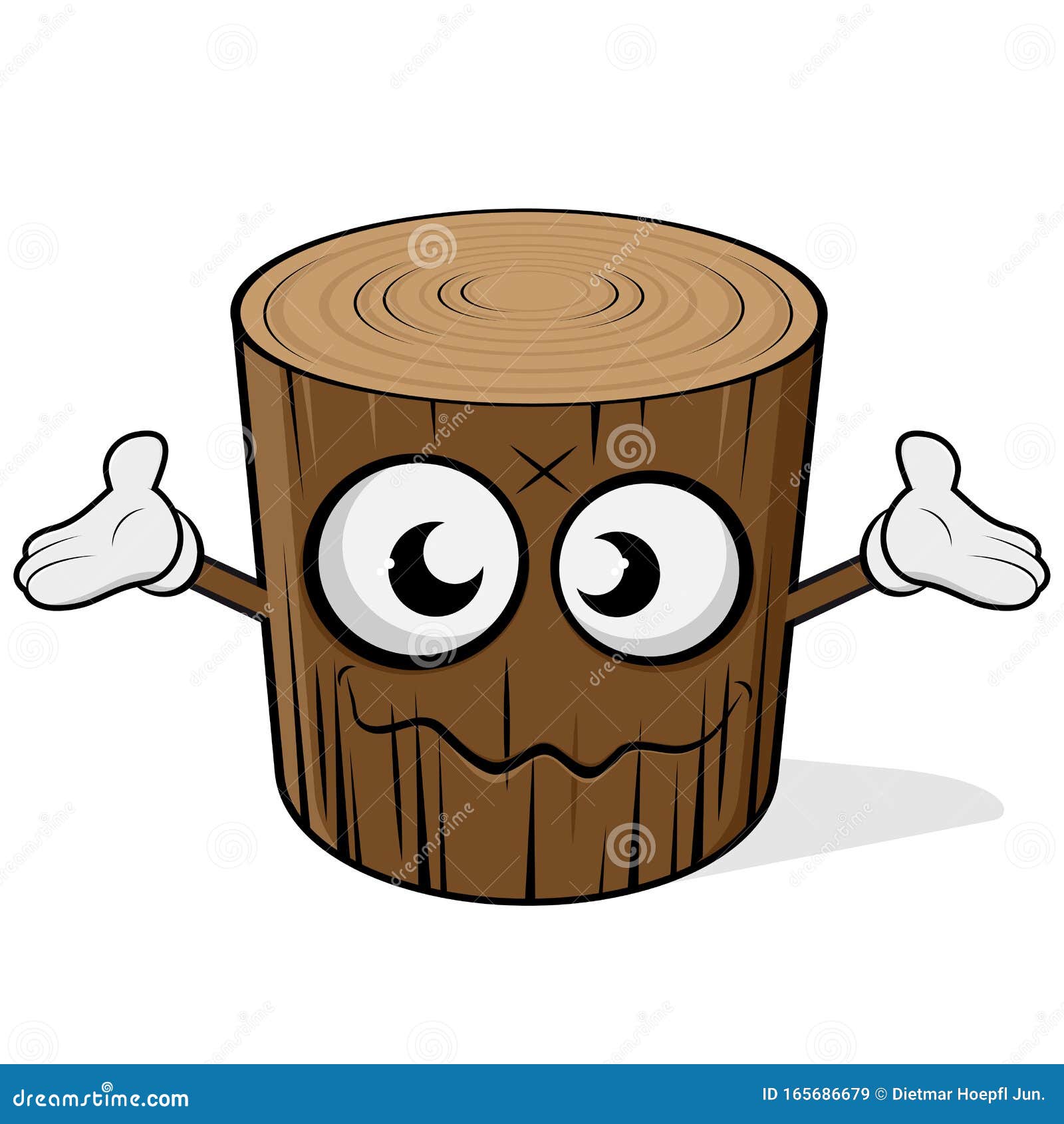 Funny Cartoon Illustration of a Wood Log with Face and Hands Stock ...