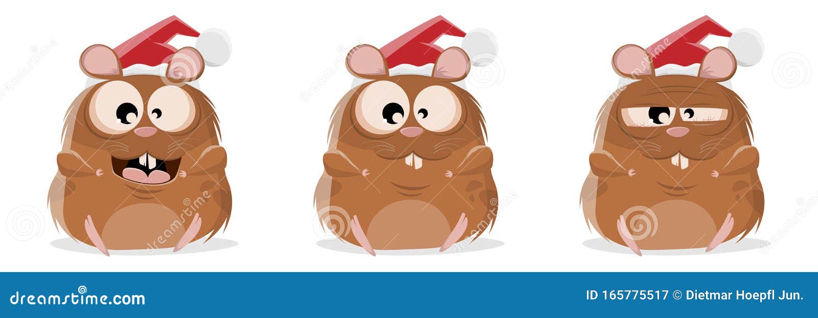 Funny Cartoon Collection of a Hamster with Christmas Hat Stock Vector ...