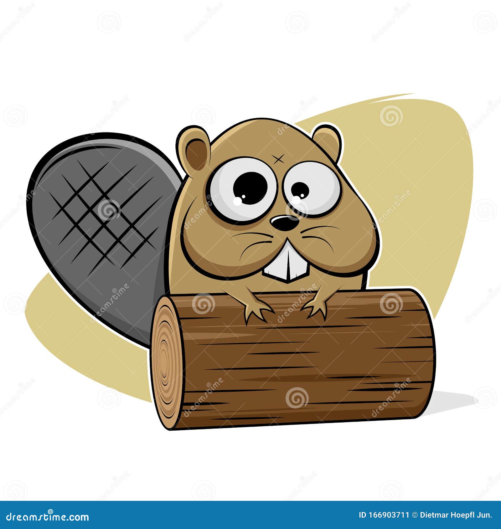 Funny Cartoon Illustration of a Beaver with Wood Log Stock Vector ...
