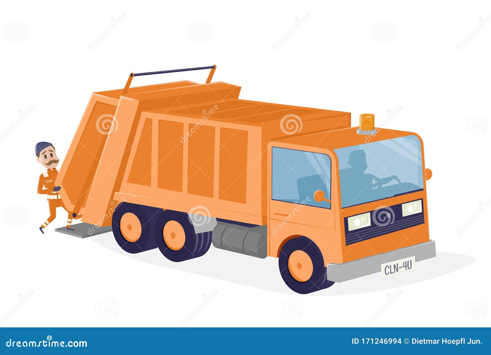 Funny Cartoon Illustration of a Garbage Disposal Car Stock Vector ...