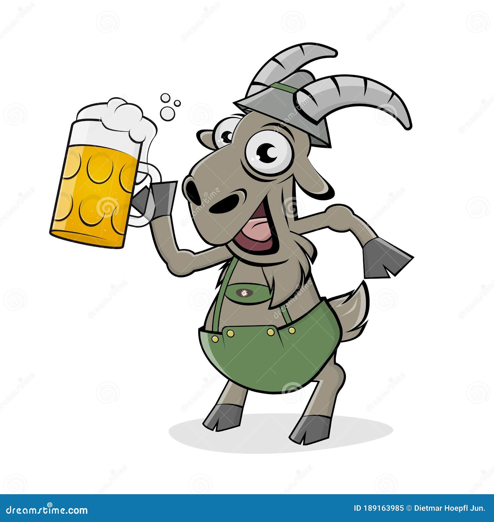 Funny Cartoon Illustration of a Happy Bavarian Goat with Beer Stock ...