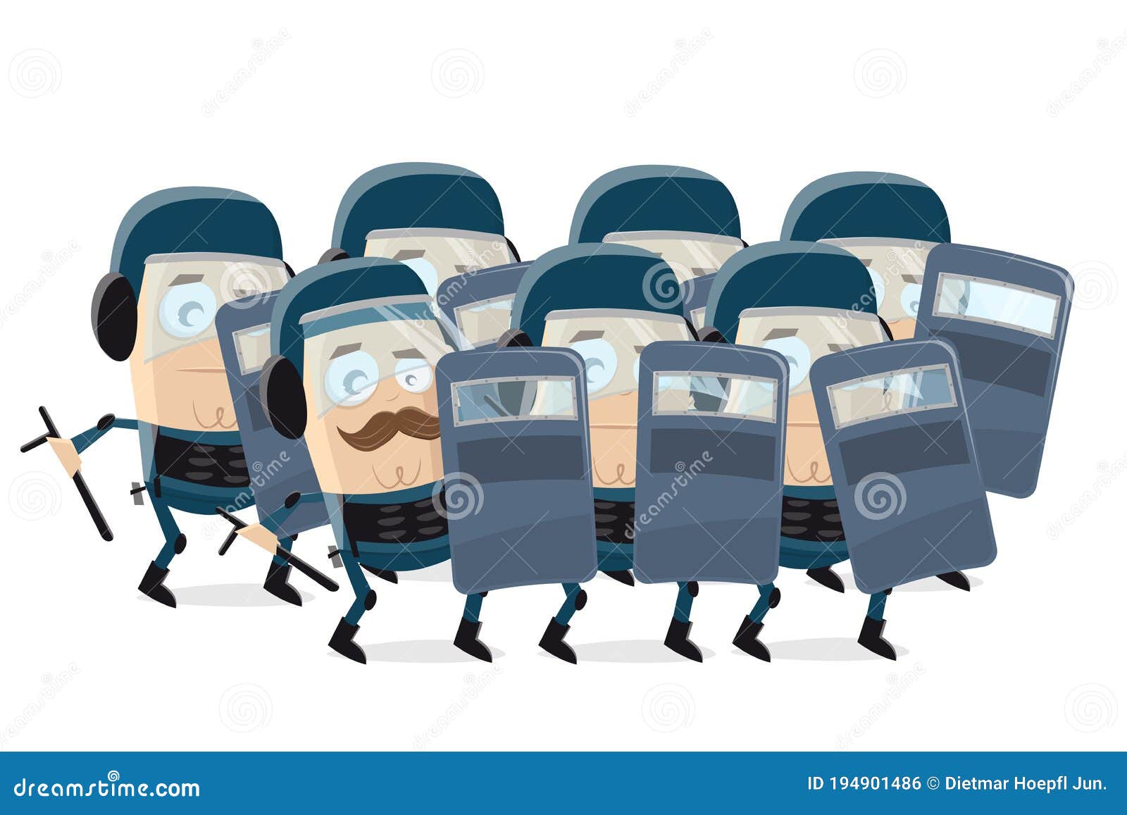 Cartoon Illustration of Police Officers in Protection Clothes Waiting ...