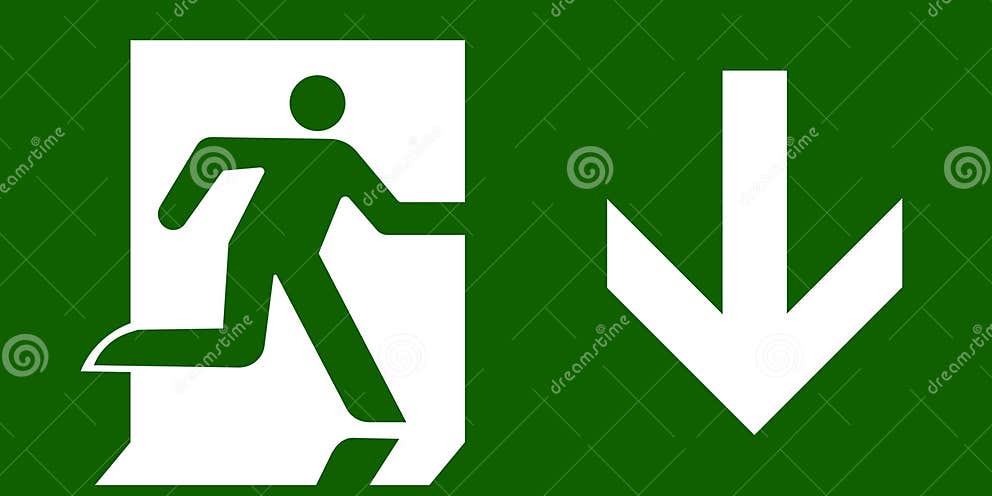 Emergency Exit Downstairs Vector Sign Green White Stock Vector ...