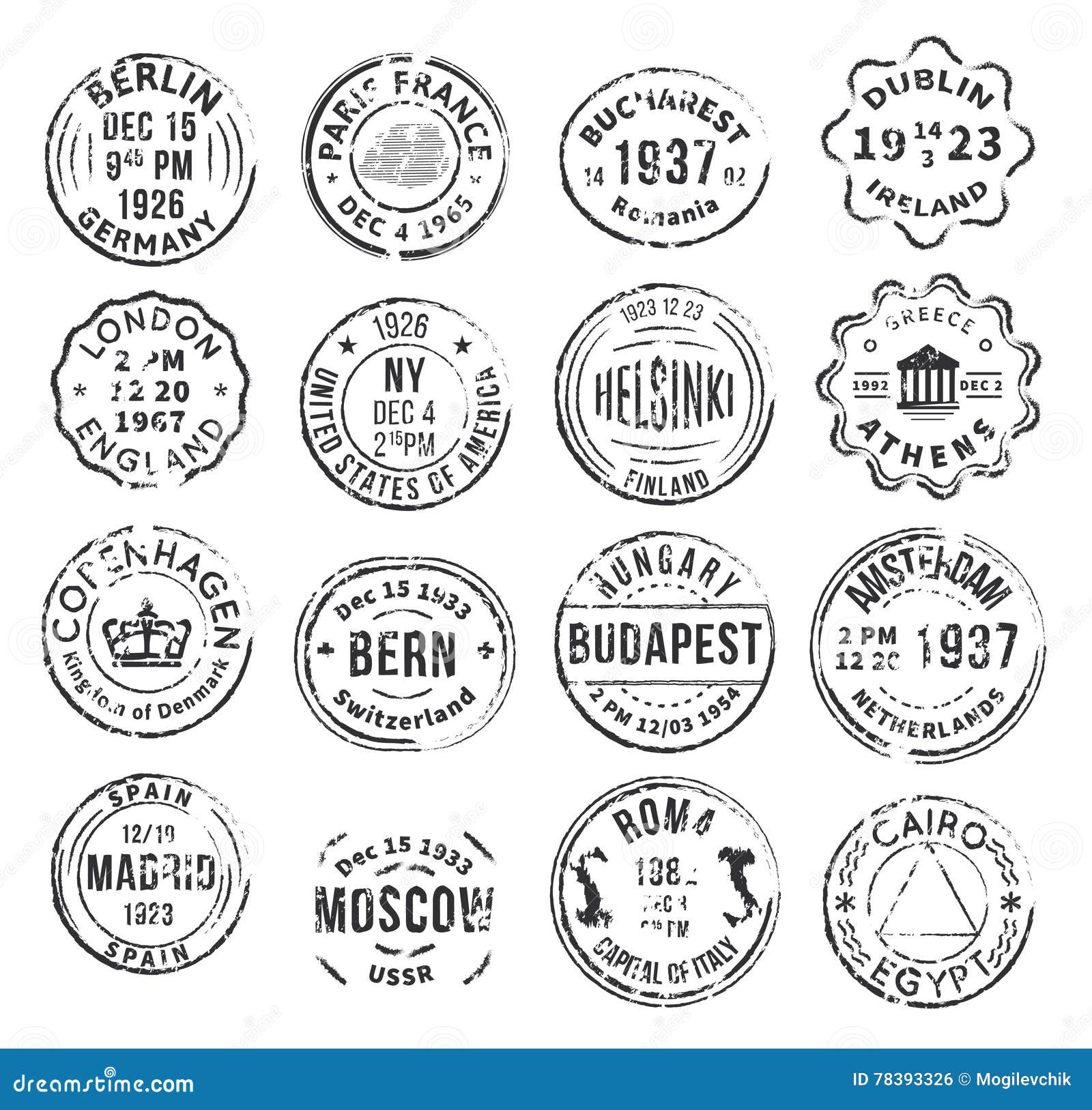 Einfarbige Poststempel Eingestellt Vektor Abbildung - Illustration von ...