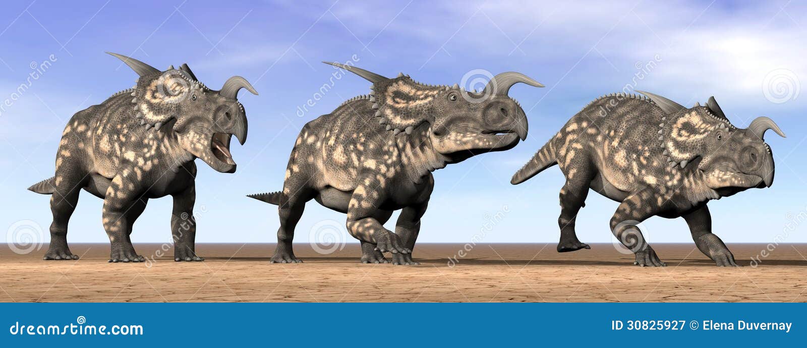 Einiosaurus Dinosaurs in the Desert - 3D Render Stock Illustration ...