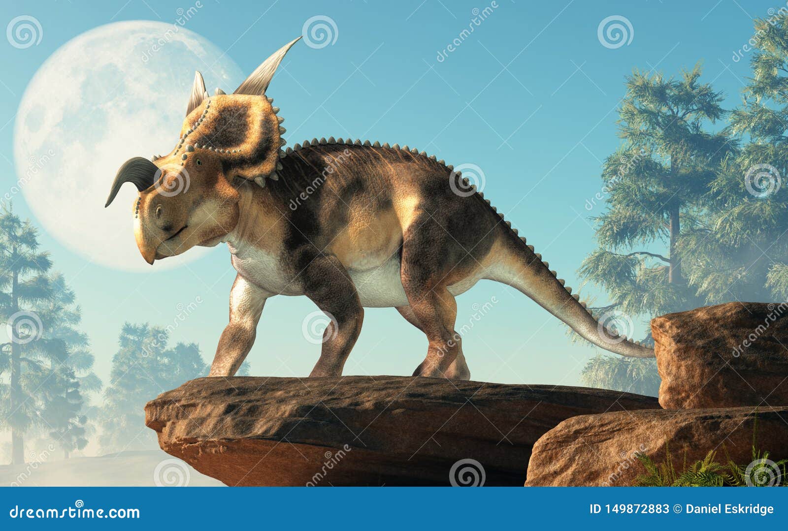 Einiosaurus and the Moon stock illustration. Illustration of primeval ...