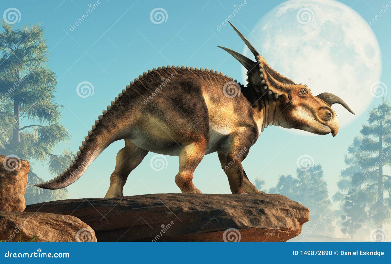 Einiosaurus and the Moon stock illustration. Illustration of ...