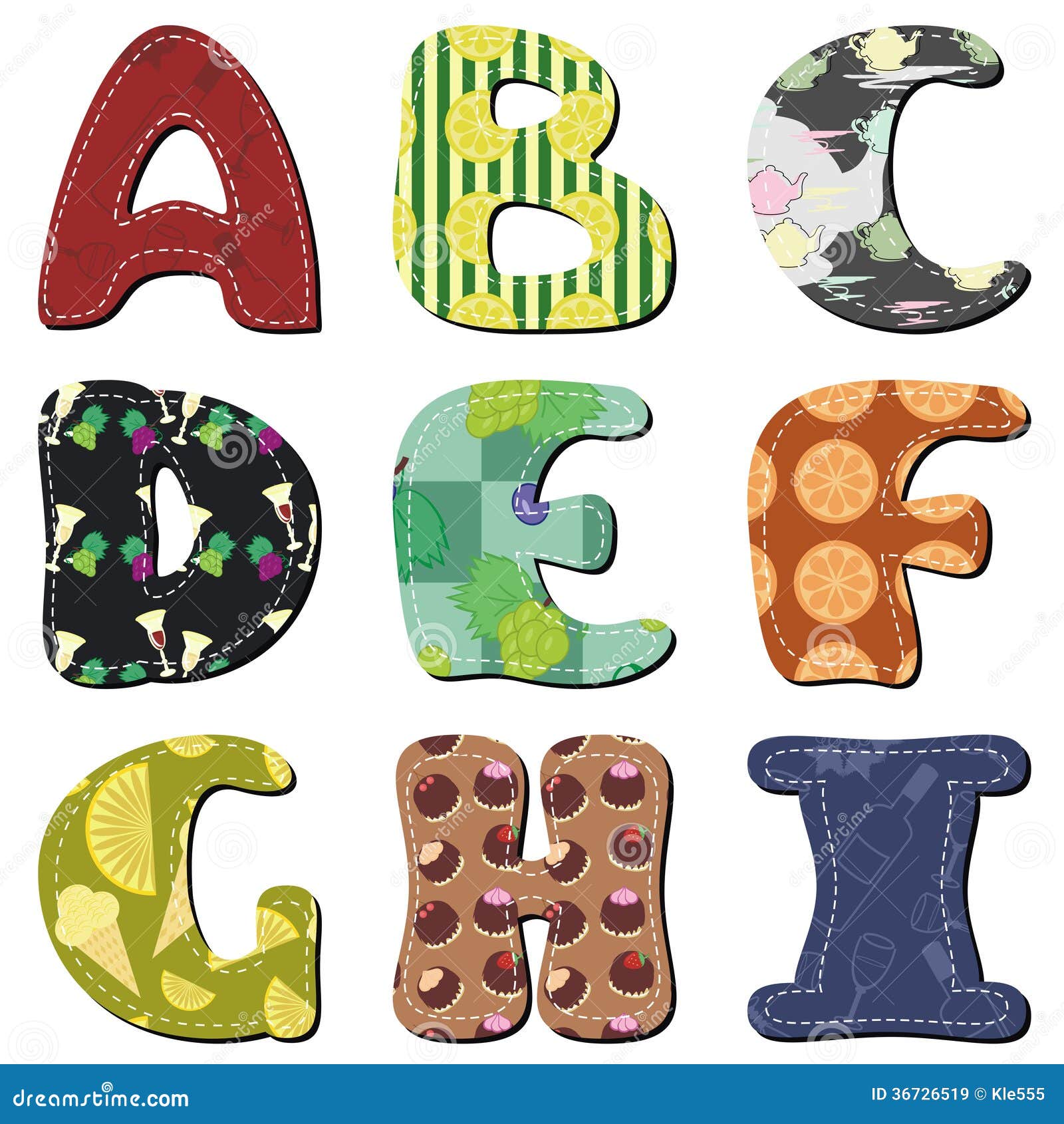 Einklebebuchtextilalphabet Stock Illustrationen, Vektoren, & Kliparts ...