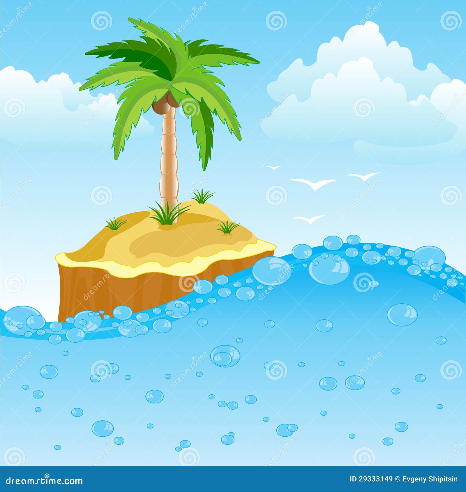 Einsame Insel im Ozean vektor abbildung. Illustration von luftblase ...