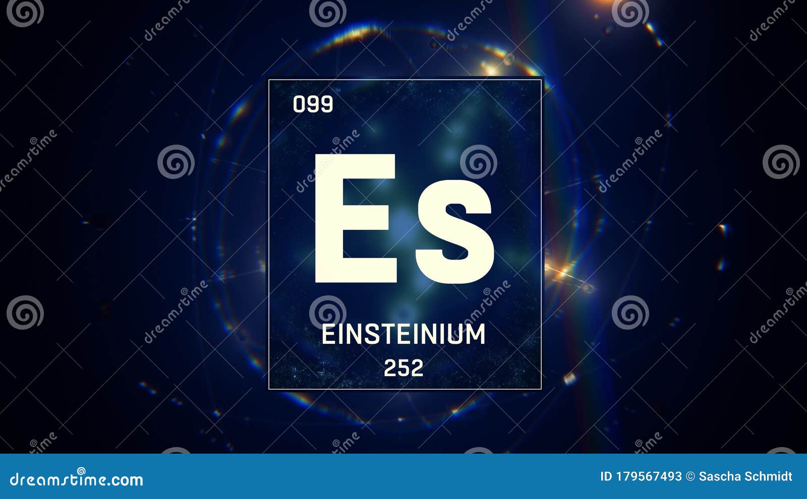 Einsteinium As Element 99 of the Periodic Table 3D Illustration on Blue ...