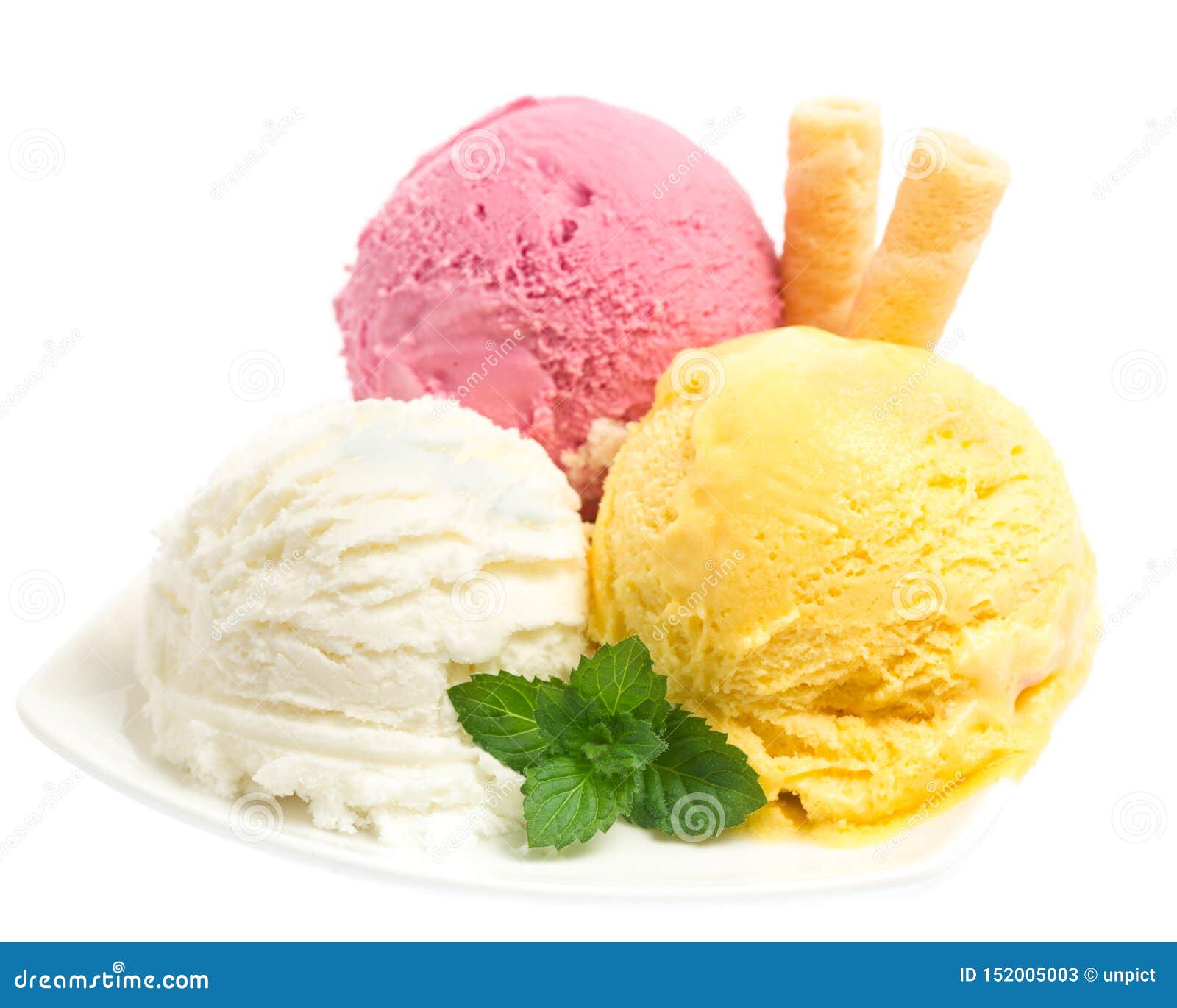 Eiscreme: Drei Aromen Der Eiscreme Mit Waffel Auf Platte Stockbild ...