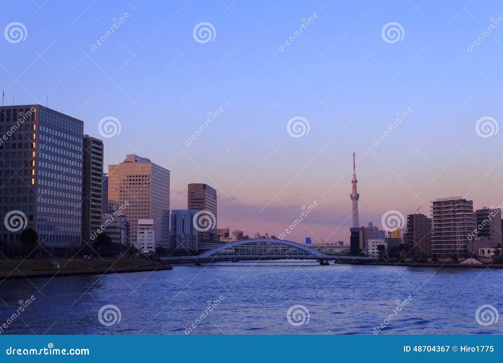 Eitai Bridge and Skyscraper in Tokyo at Dusk Stock Image - Image of ...