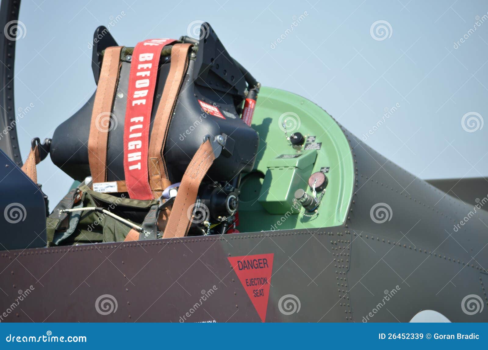 Red Ejector Seat Warning Sign On Jet Fighter Aeroplane Fuselage. Danger ...