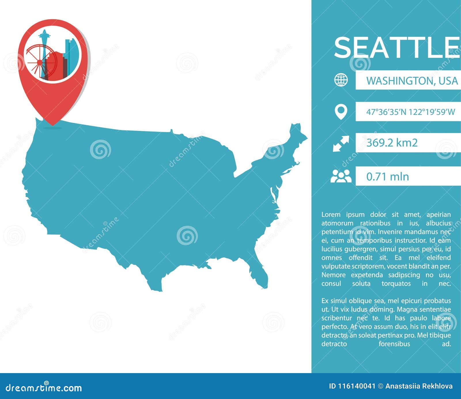 Ejemplo Aislado Vector Infographic Del Mapa De Seattle Ilustración del ...