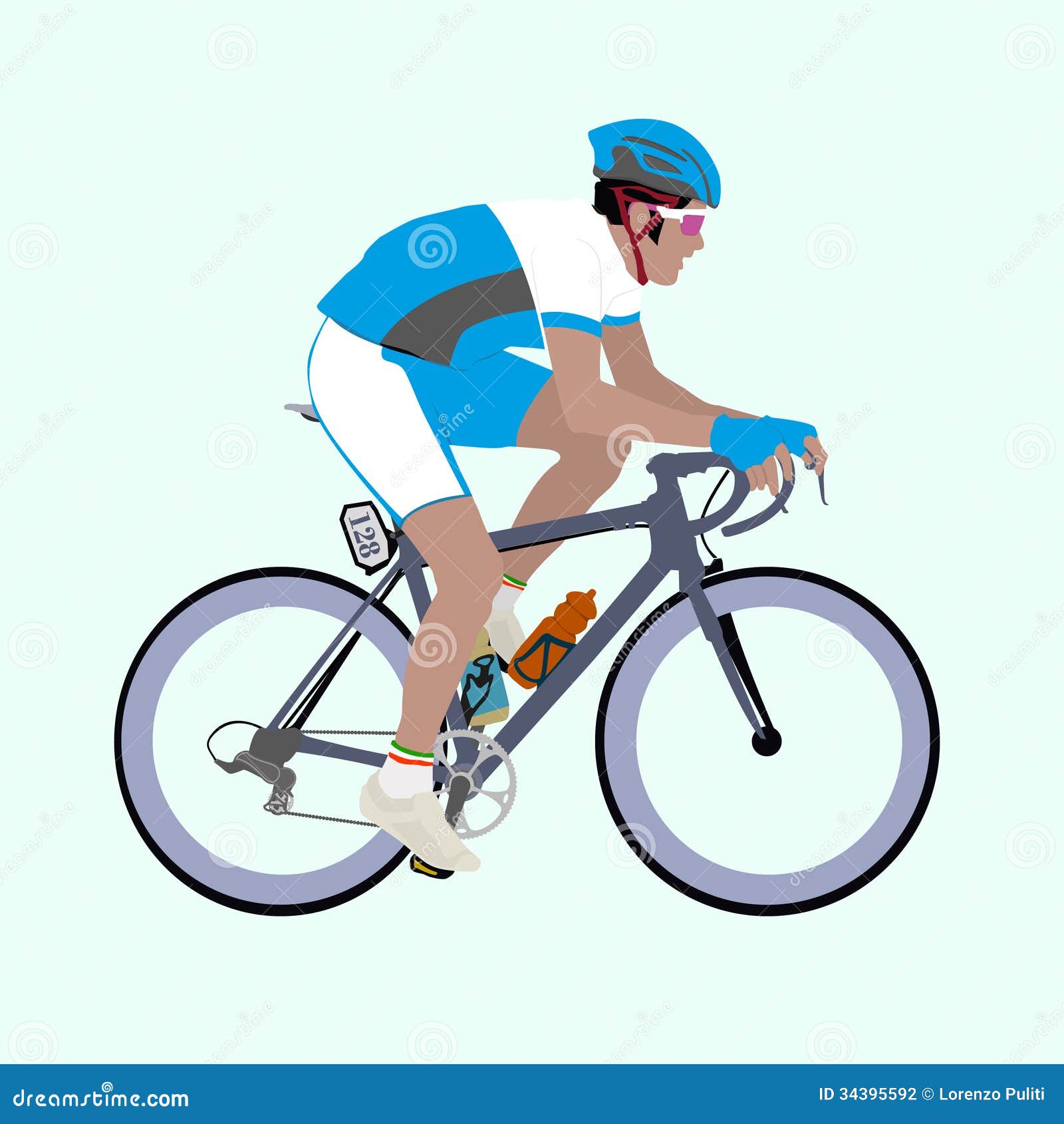 Ejemplo Blanco Azul Claro Del Ciclista Del Vector Que Compite Con ...