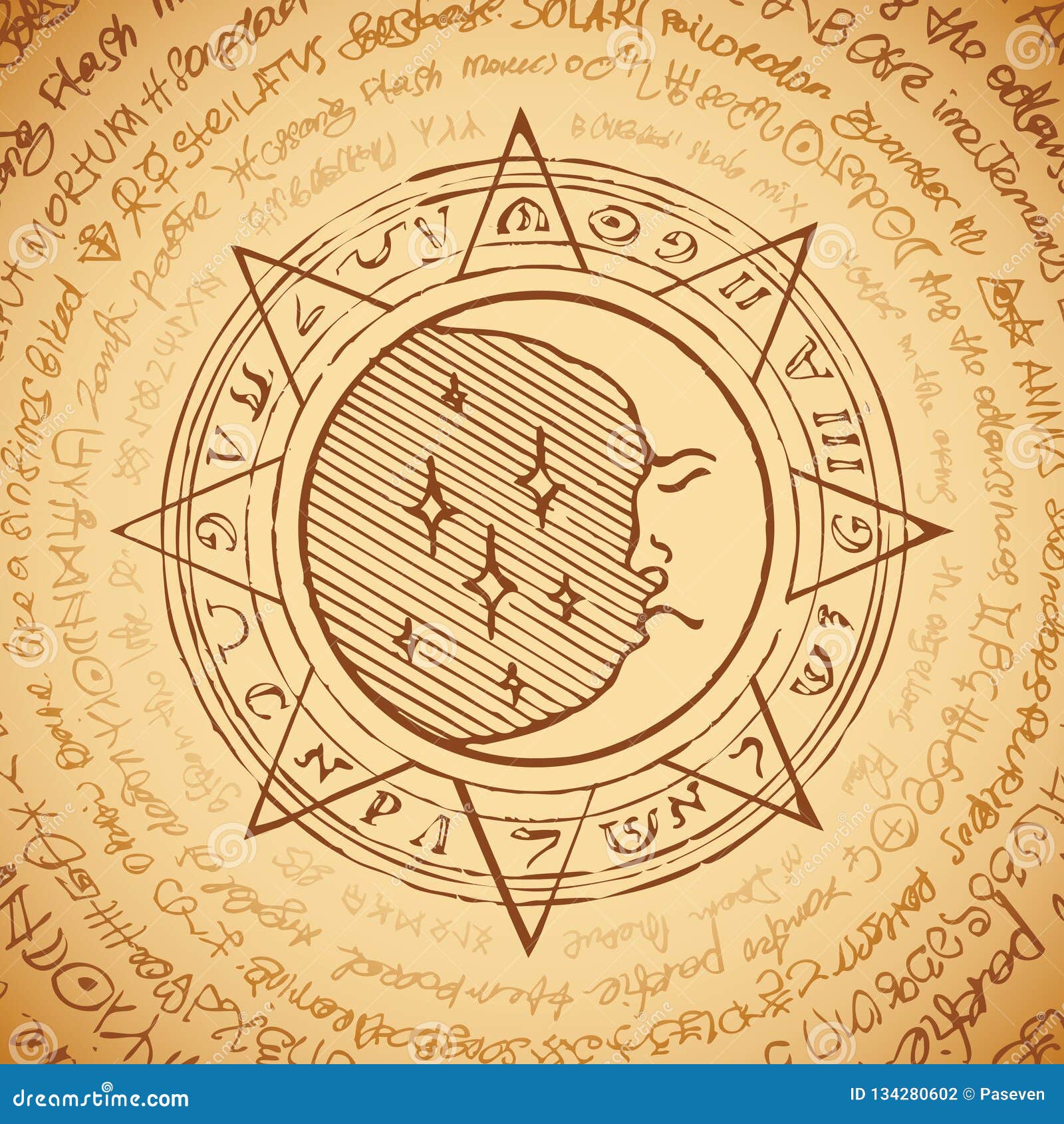 Ejemplo De La Luna En Una Estrella Octagonal Ilustración del Vector ...