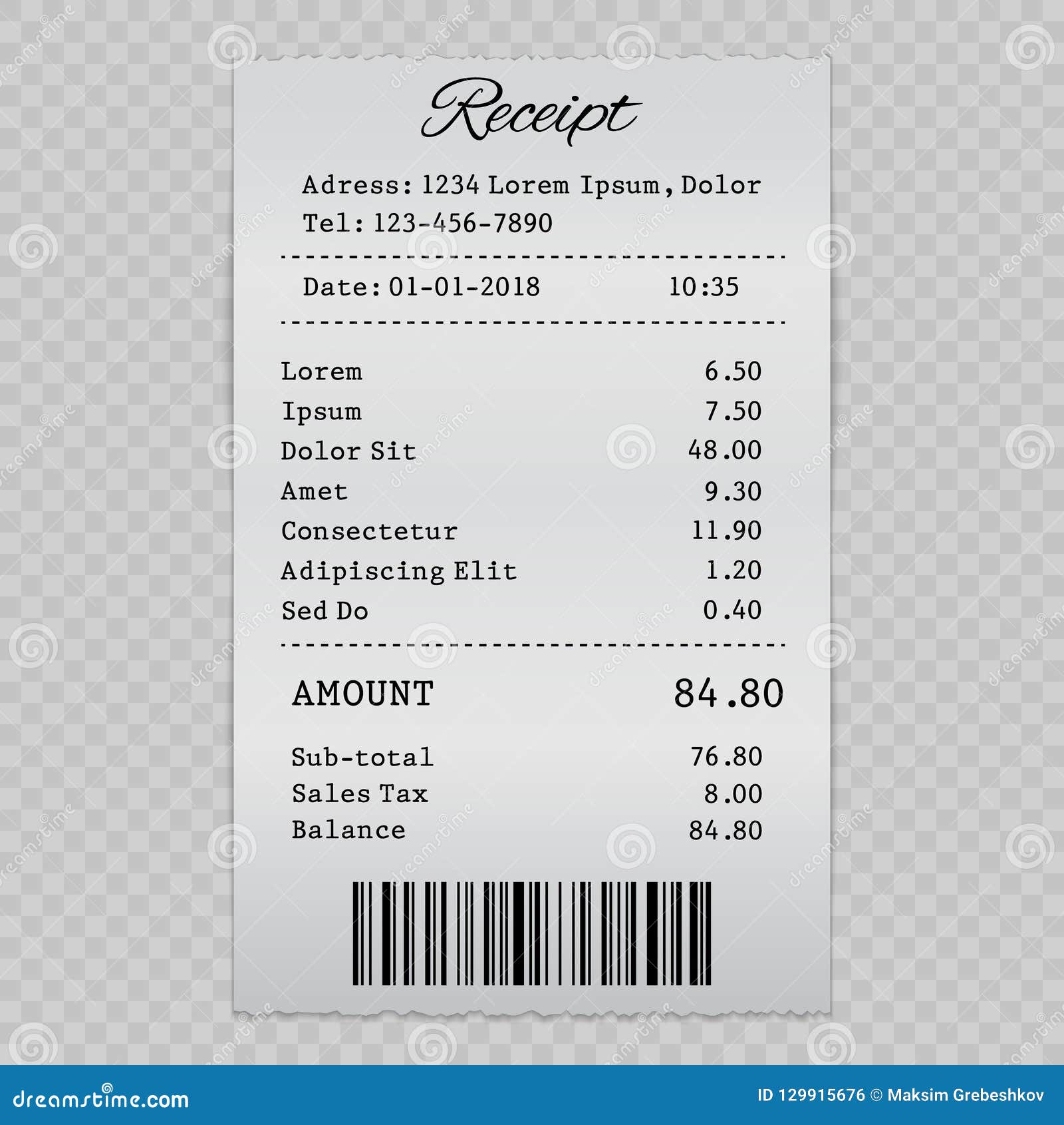 Ejemplo De La Plantilla Del Recibo Stock de ilustración - Ilustración ...